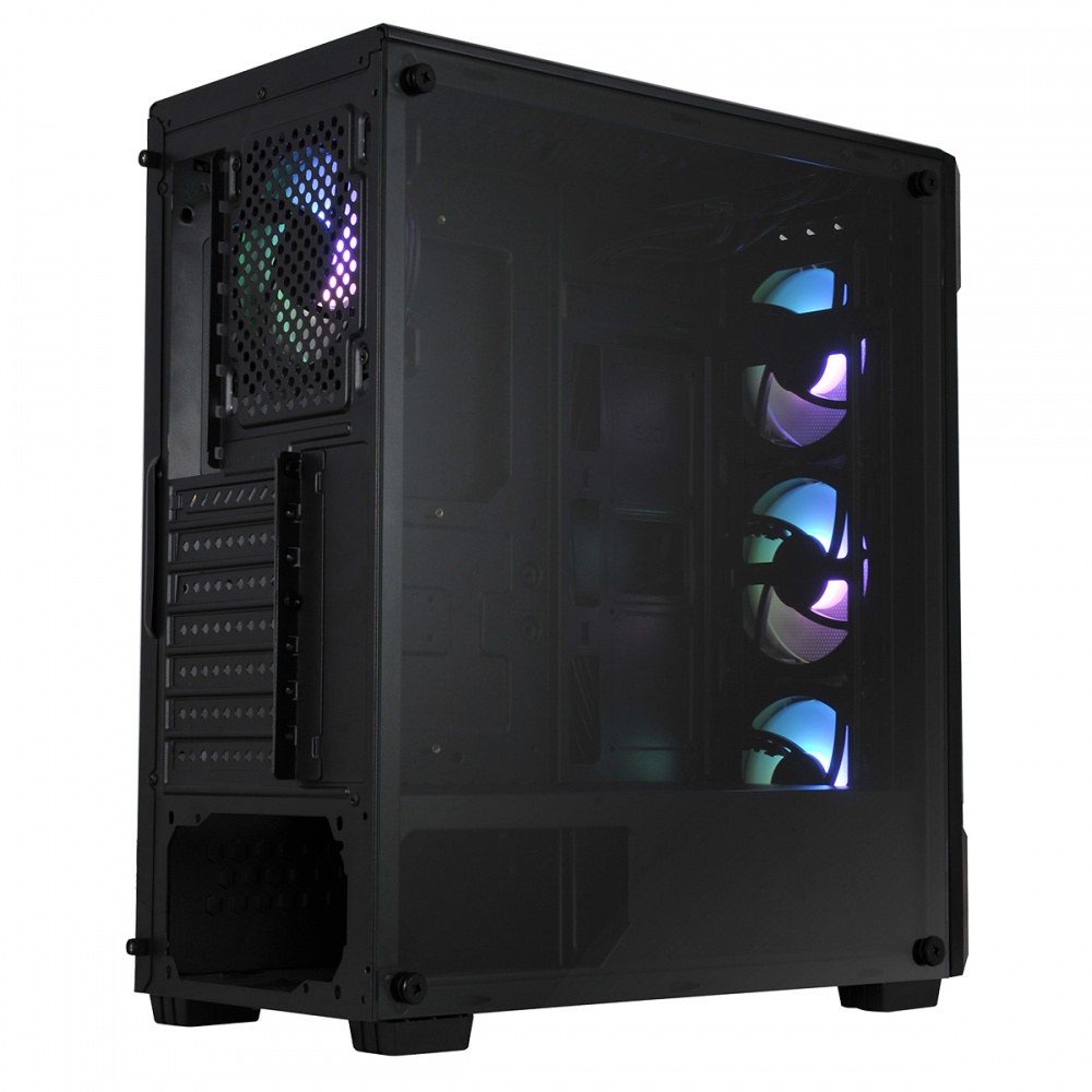 CIT Crossfire Mesh Gaming Case 4x ARGB Fans Glass Side MB SYNC Tempered ...